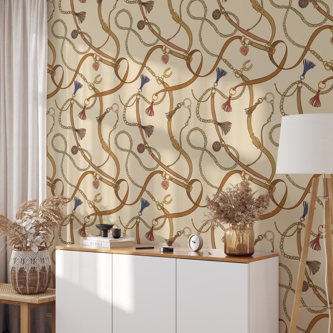 Vintage Horse Reins Wallpaper Tacks and Belts Wall Art - Etsy