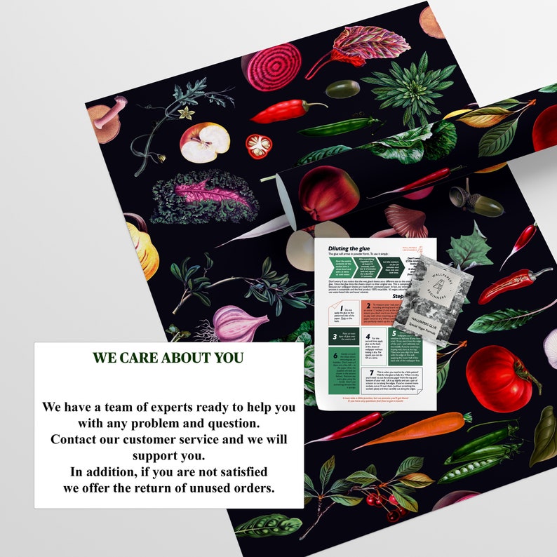 Food Ingredients Restaurant Wallpaper, Retro Kitchen Veggie Wall Decor ...