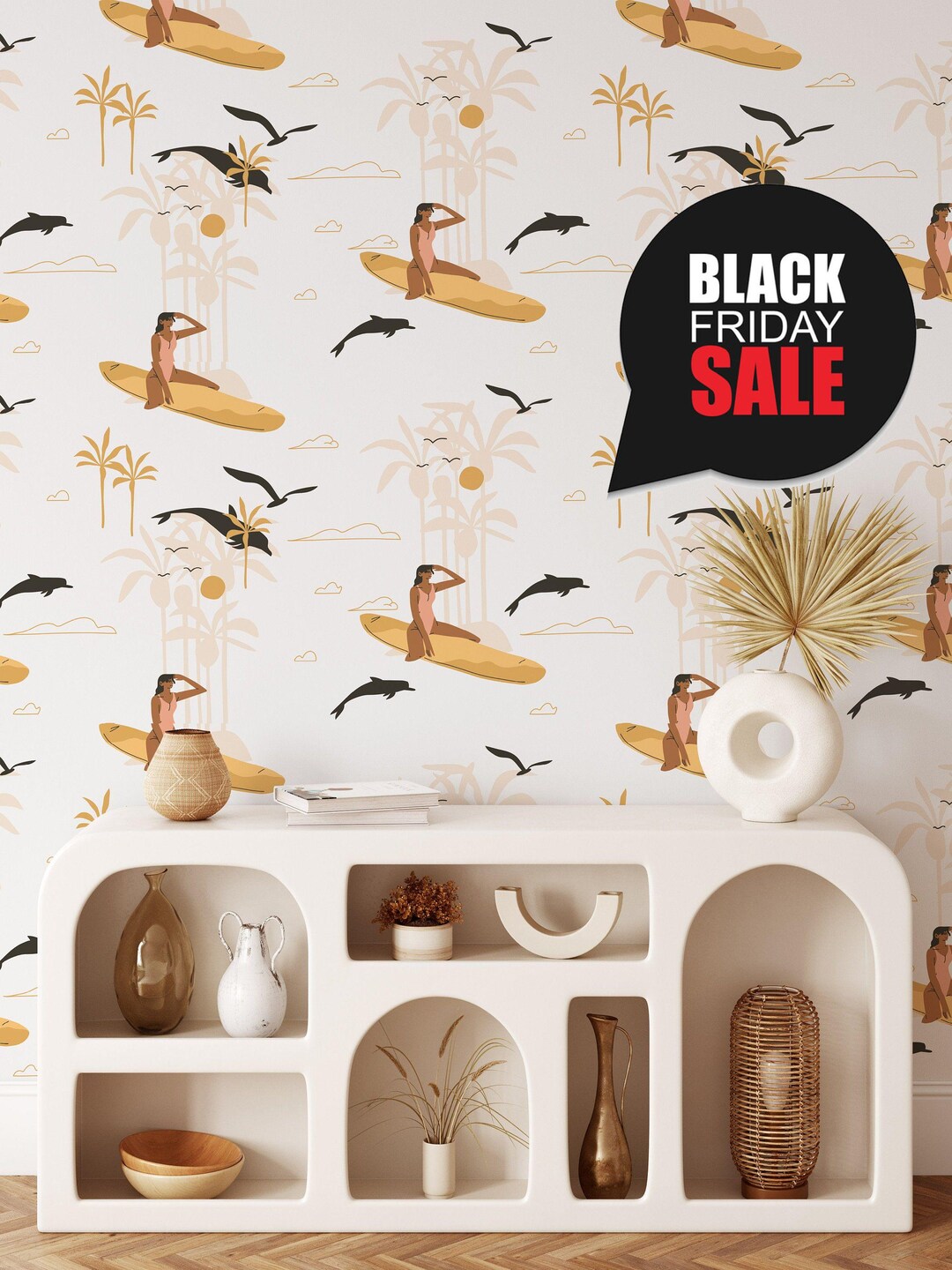 Boho Surf Girl Wallpaper, Tropical Beach Surfing Wall Decor - Etsy