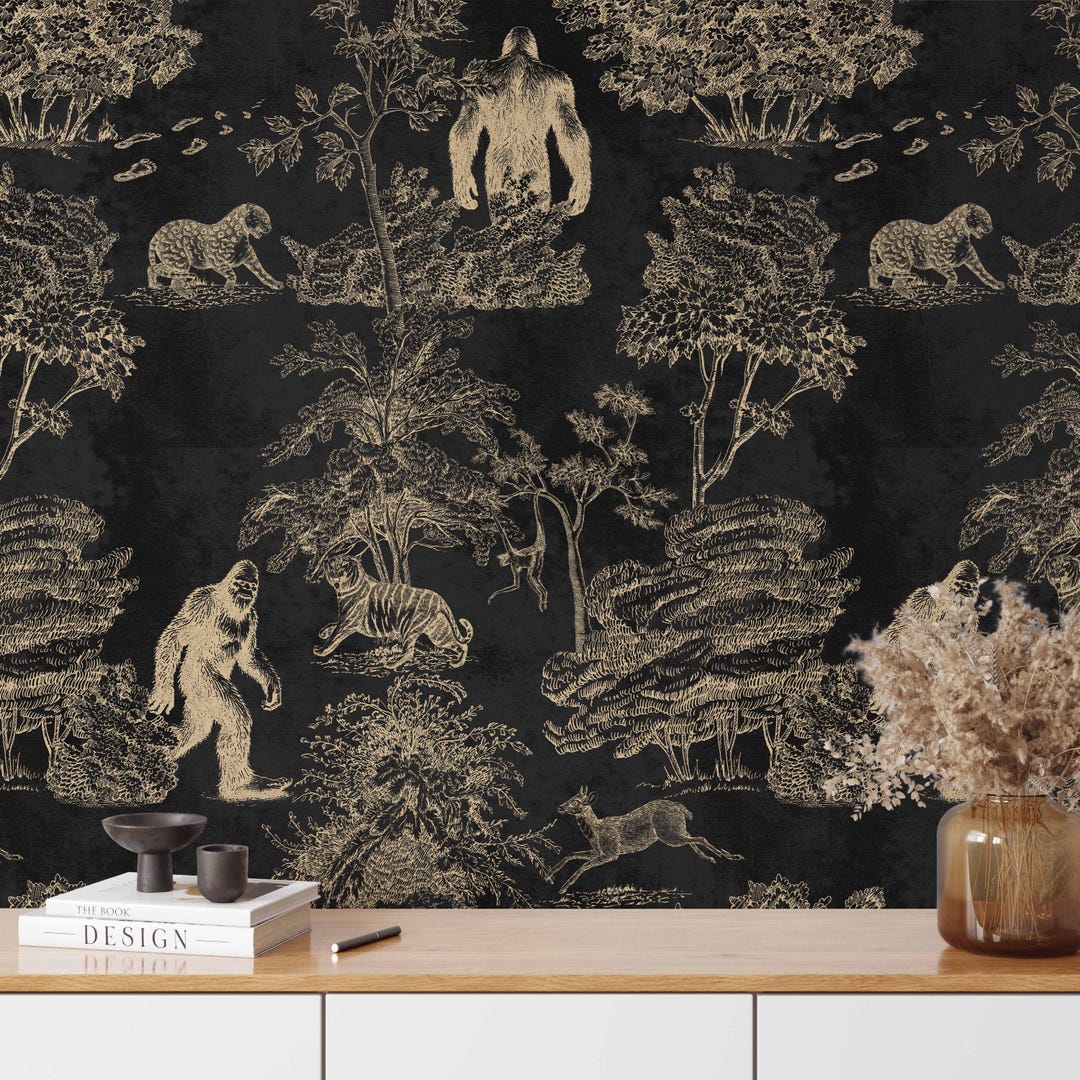 Mystical Bigfoot Toile De Jouy Wallpaper, Enchanted Forest Scenes ...
