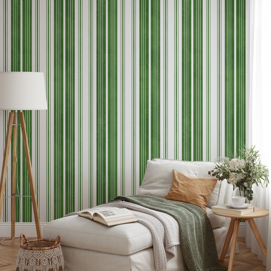 Green and White Striped Wallpaper, Stripes Wallpaper, Stripe Wall Mural ...