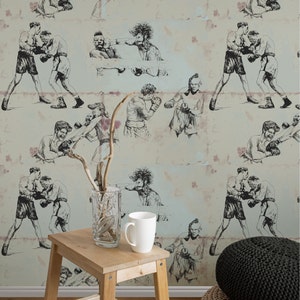 Vintage Boxing Illustration Wallpaper, Retro Sports Theme, Boxe ...