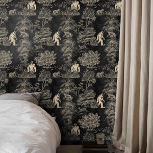Mystical Bigfoot Toile De Jouy Wallpaper, Enchanted Forest Scenes ...