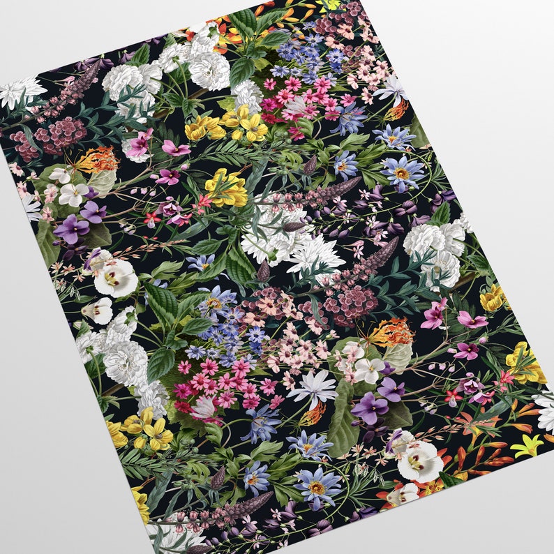 Summerfield Flower Dark Art Wallpaper for Cottagecore Decor - Etsy