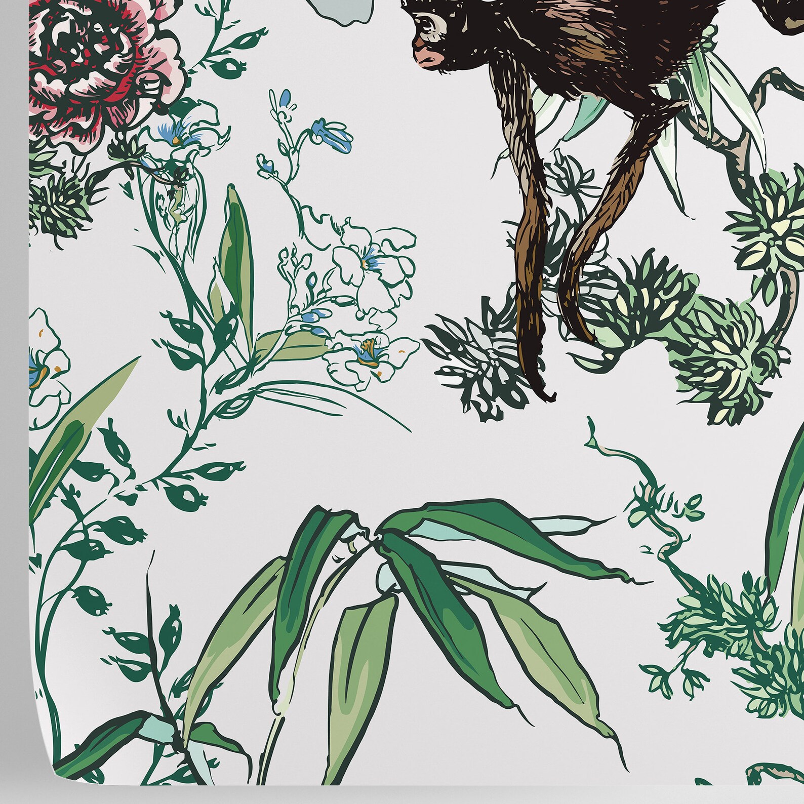Extra Large Monkeys on Trees Wallpaper, Green and White Tropical Jungle ...
