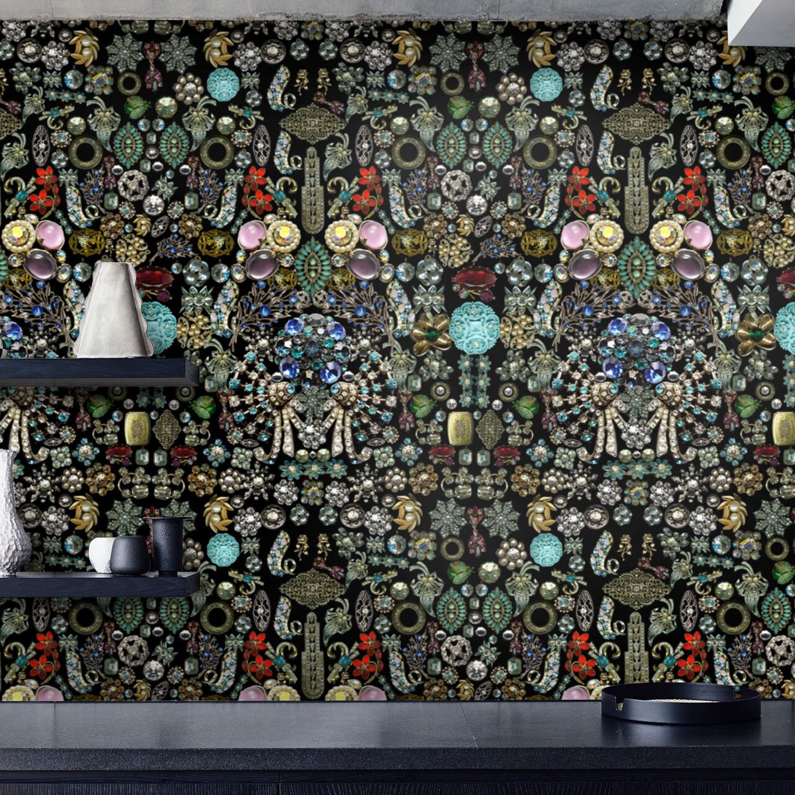 Vintage Collage Jewels Wallpaper Diamonds Pattern Retro - Etsy