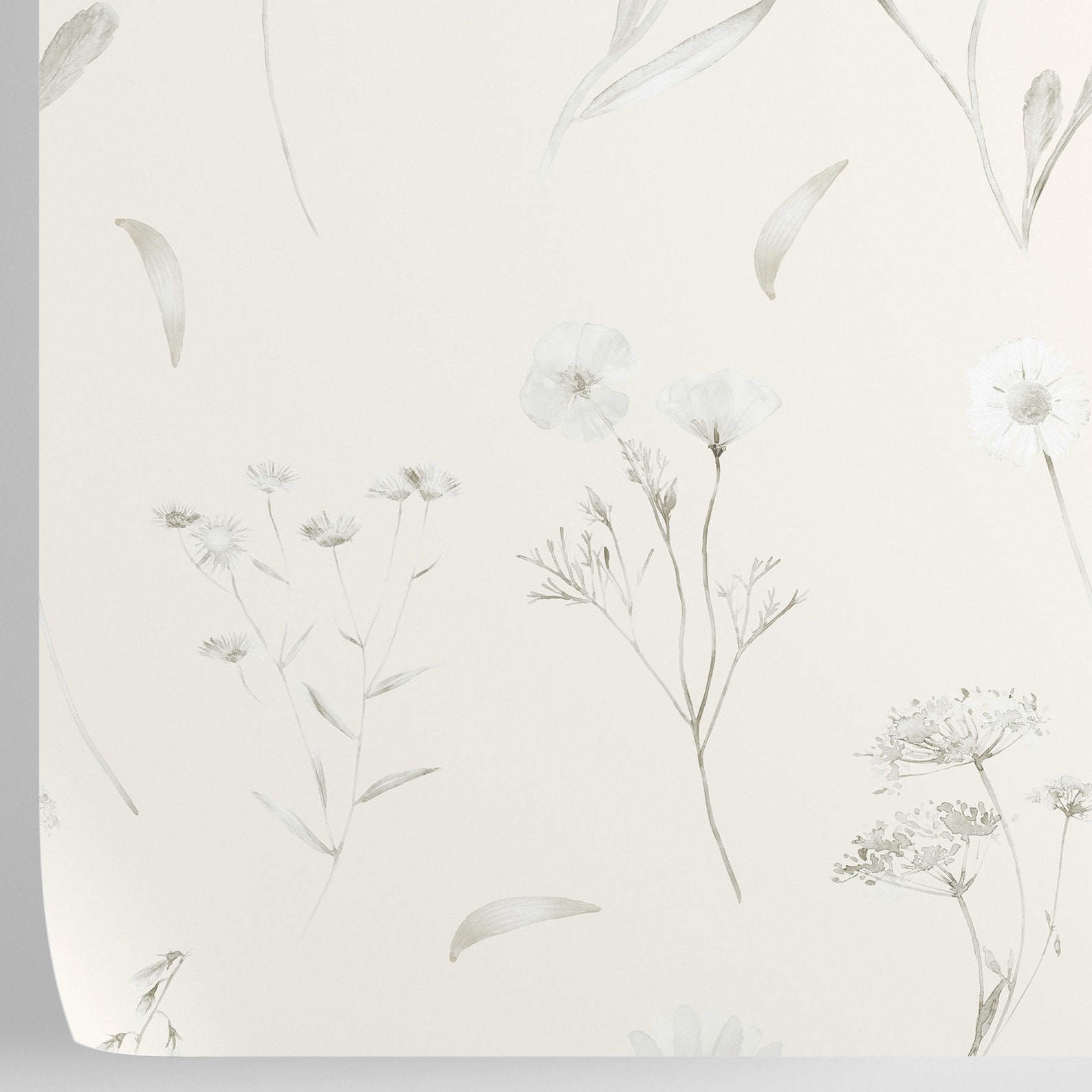 Neutral Floral Meadow Delicate Wallpaper, Light Field Flowers Bohemian ...