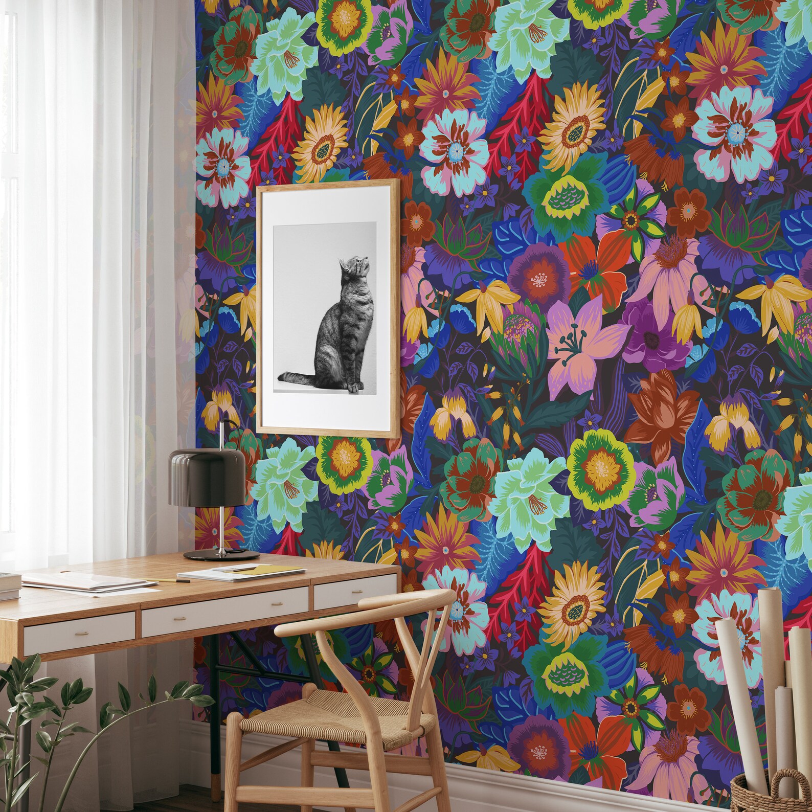 Dark Scandinavian Funky Floral Wallpaper Colorful Floral | Etsy