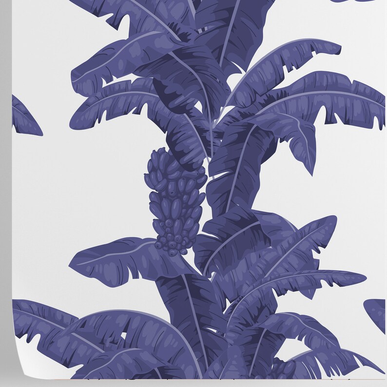 Blue Tropical Leaves Removable Wallpaper Blue Palm Leaf Wall - Etsy