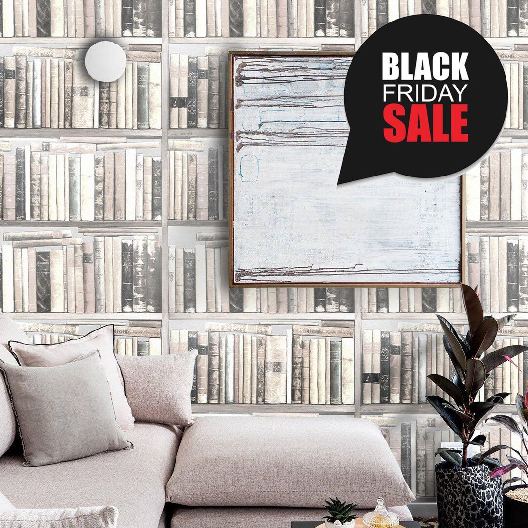 Vintage Books Wallpaper on White Bookcase, Home Office Decor, Book ...