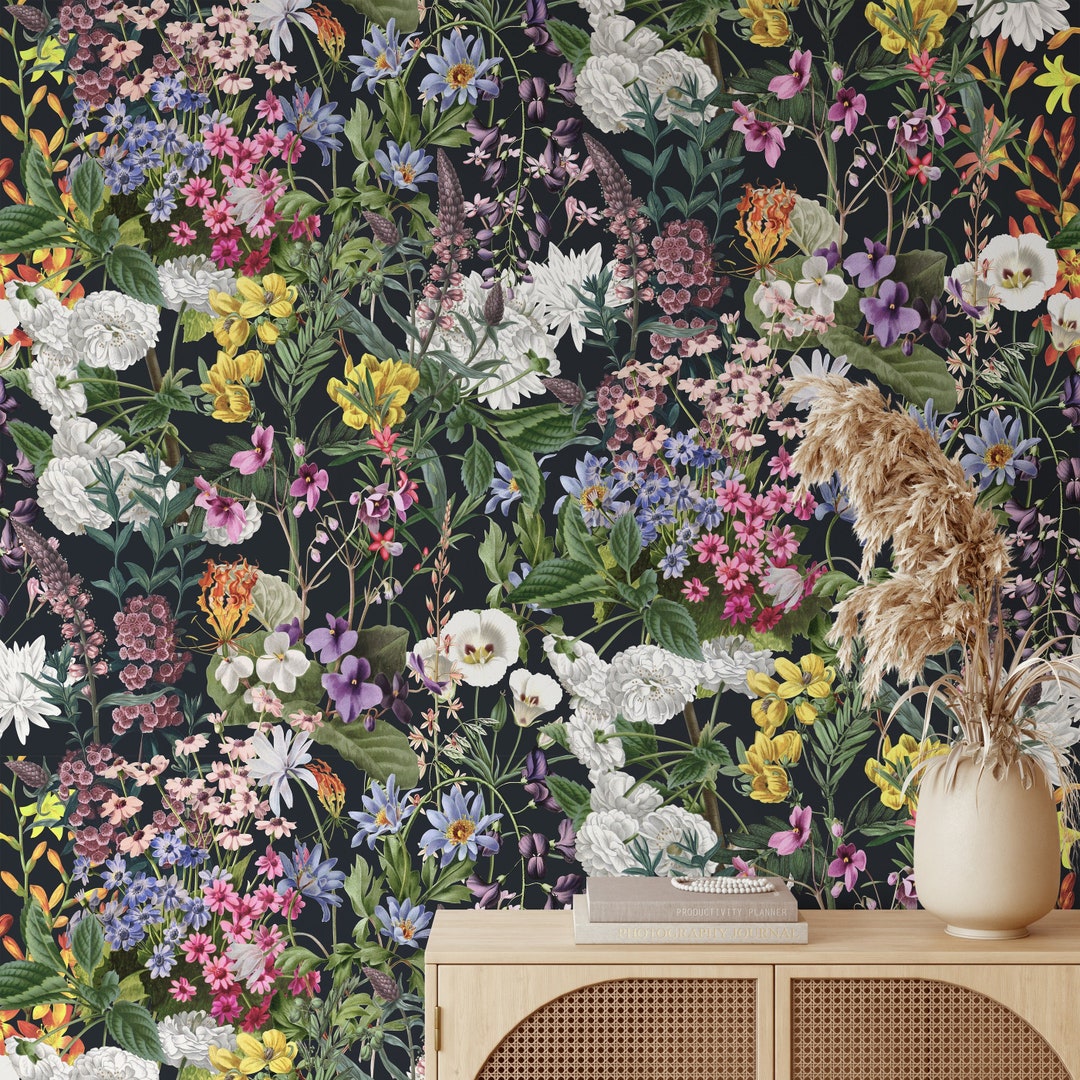 Summerfield Flower Dark Art Wallpaper for Cottagecore Decor, Vintage ...