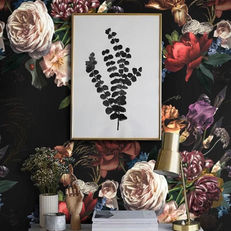 Black Floral Wallpaper - Etsy