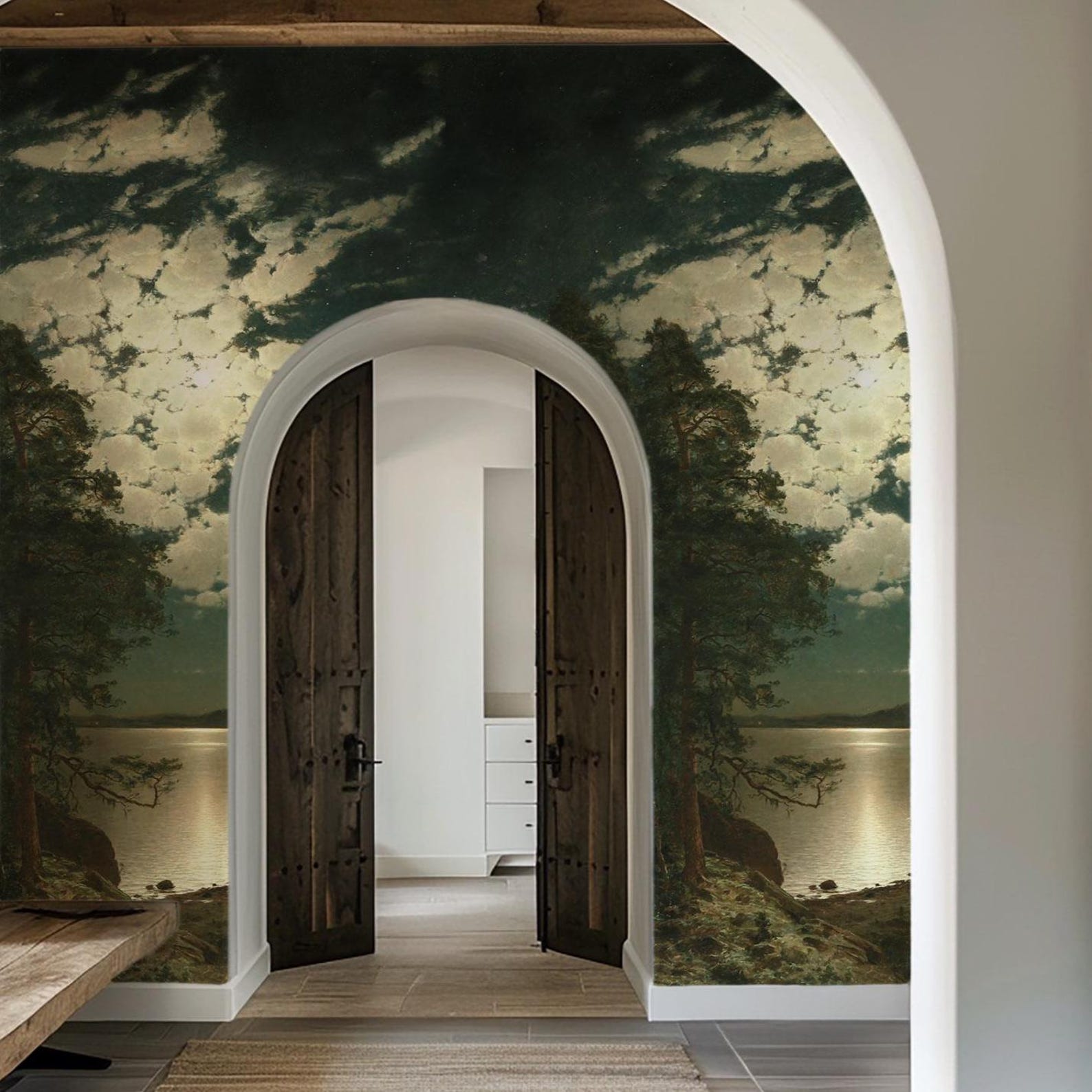 Moonlit Forest Wallpaper – Dramatic Night Scene Mural in Real Paper ...