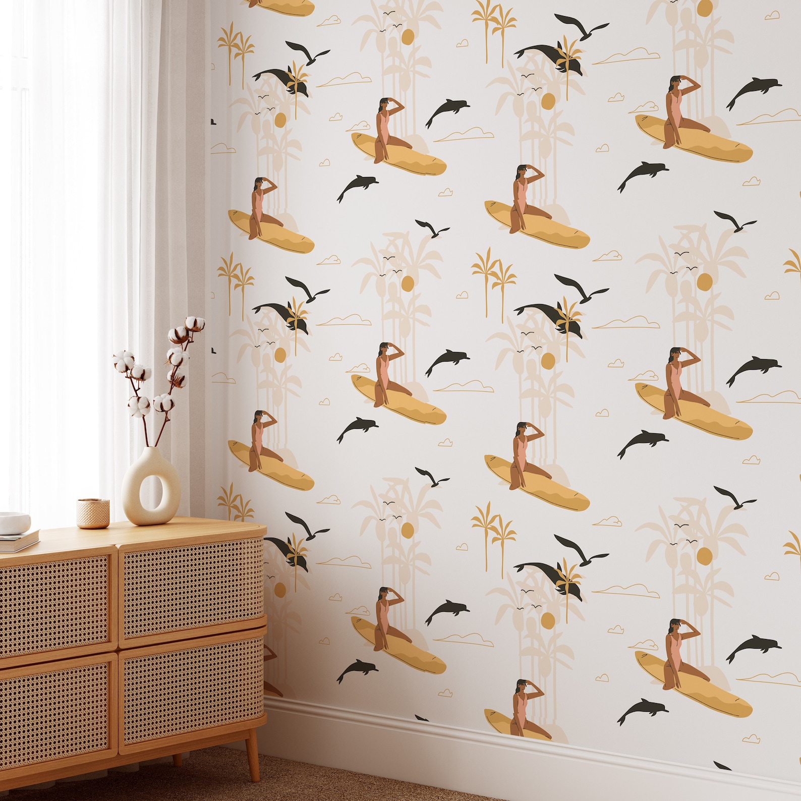 Boho Surf Girl Wallpaper Tropical Beach Surfing Wall Decor - Etsy