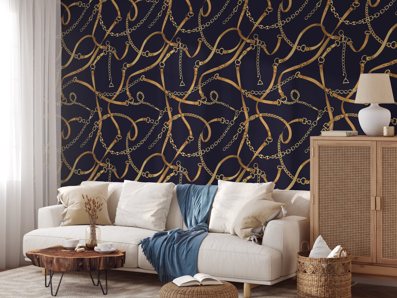 Vintage Horse Reins Wallpaper Chains Wall Decor Tacks and - Etsy