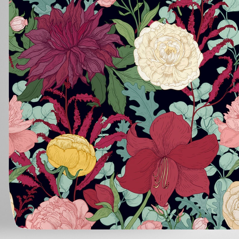 Whimsical Red Floral Wallpaper Vintage Field Flower Funky | Etsy