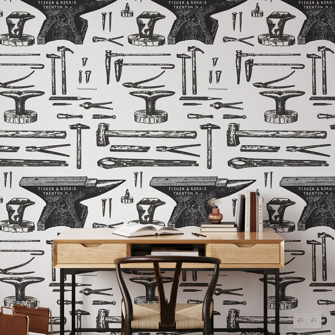 Black and White Vintage Blacksmiths Tools Wallpaper, Old Tools and ...