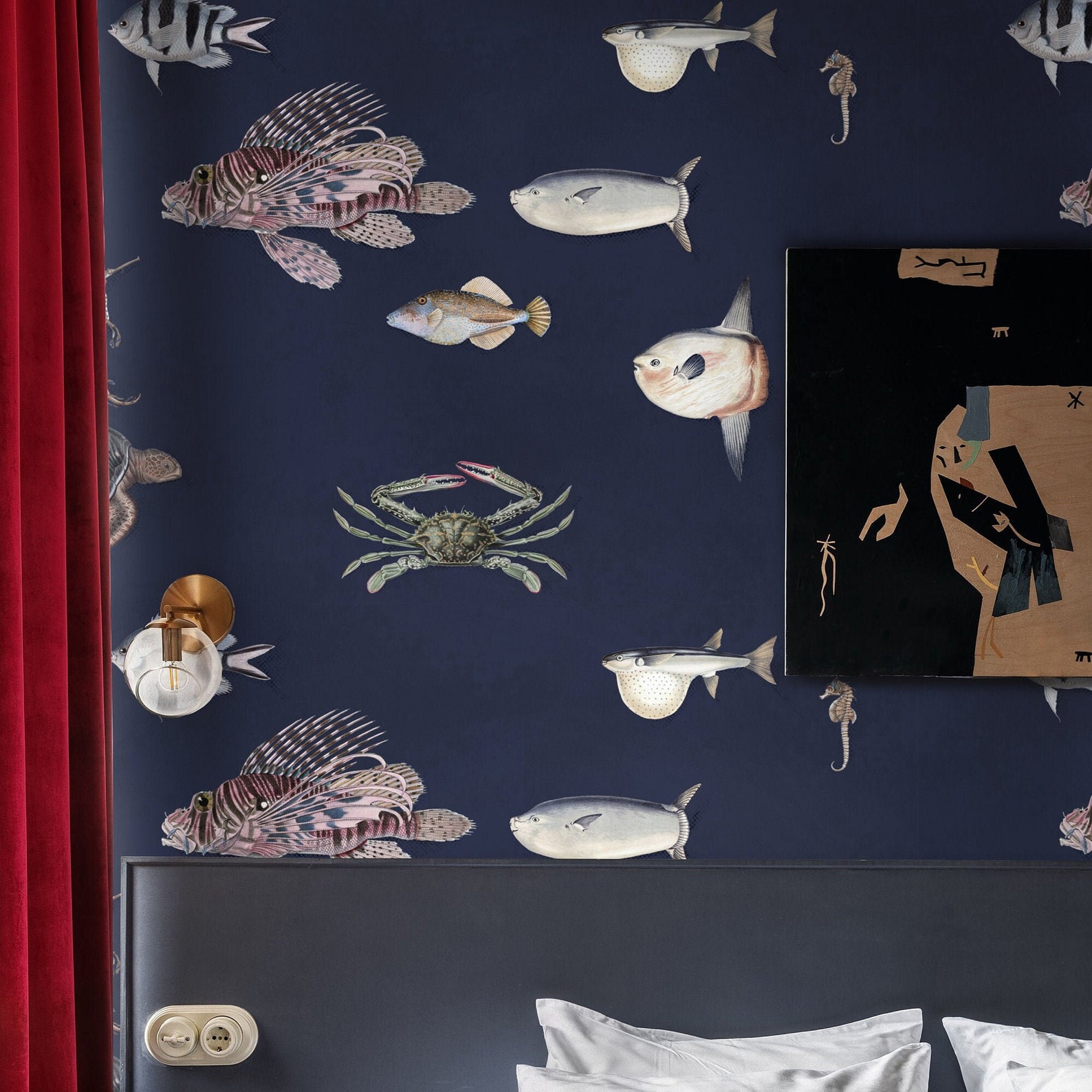 Dark Fish Wallpaper for Feature Wall Whimsical Design - Etsy