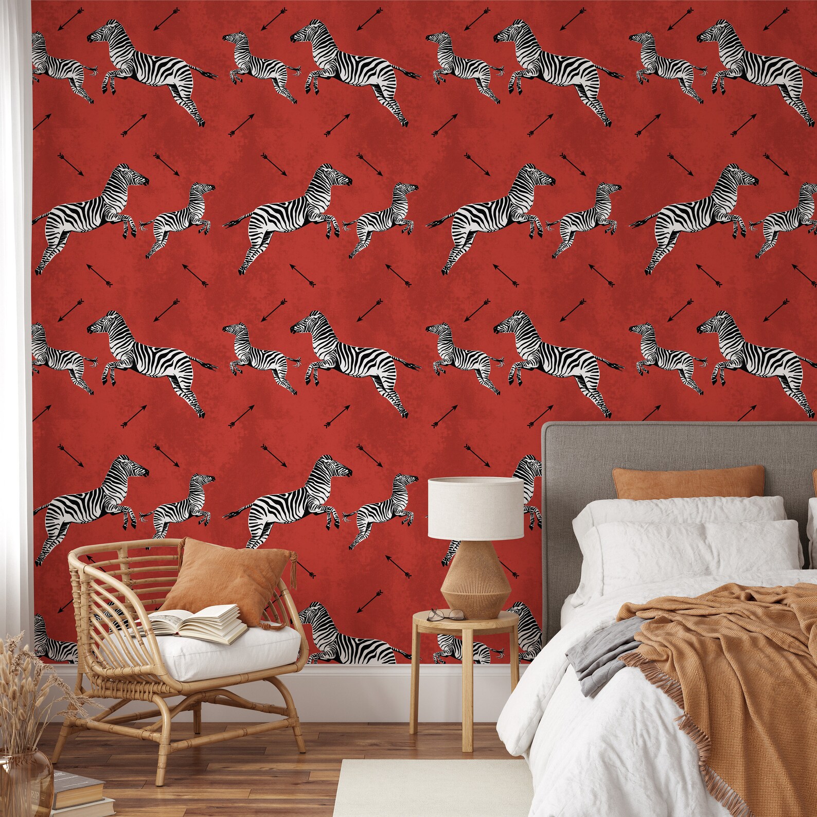 Red Flying Zebra Wallpaper Zebras Wall Decor Jumping Zebra - Etsy