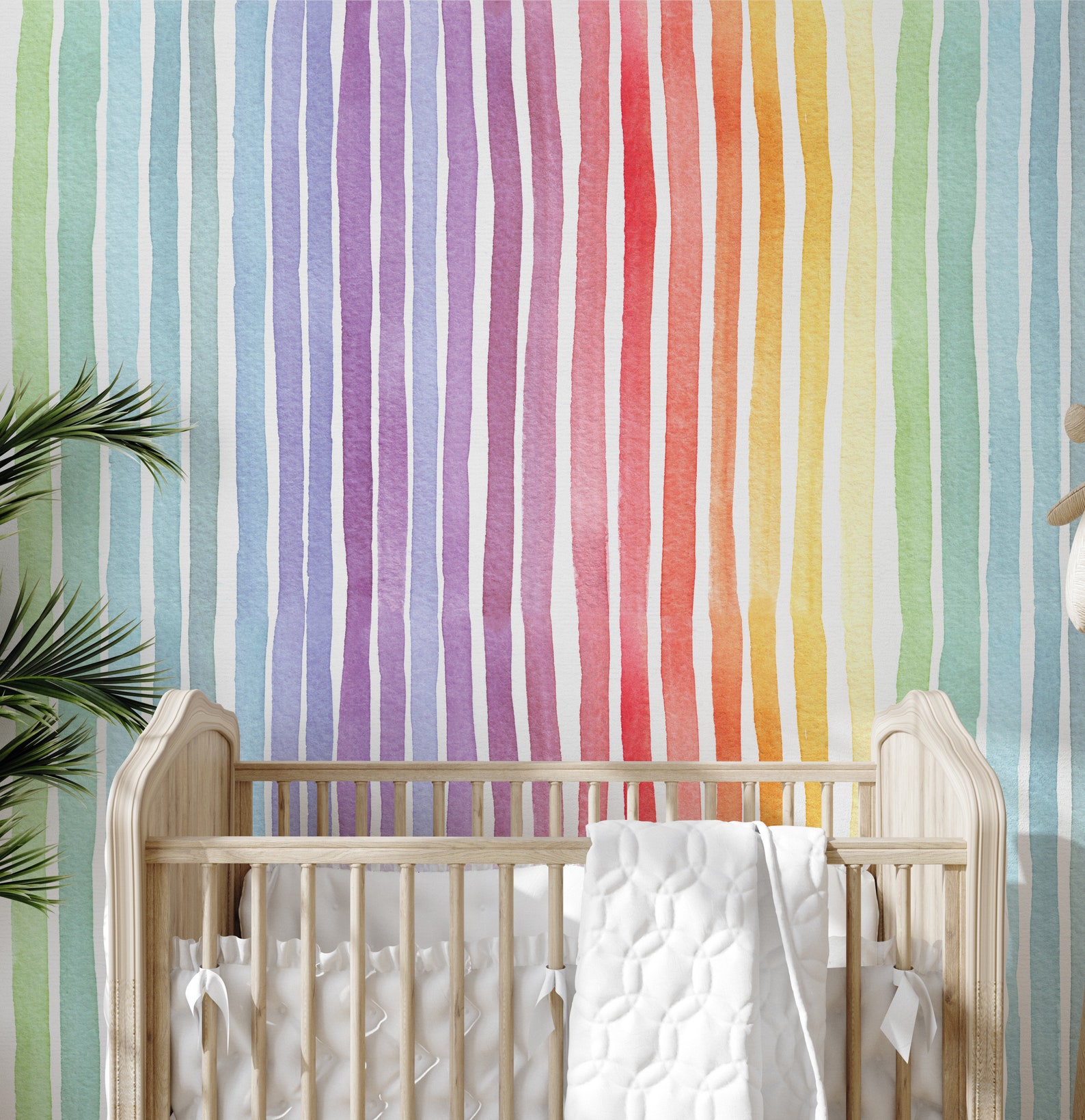 Pastel Rainbow Striped Wallpaper, Watercolor Paint Vertical Stripes ...