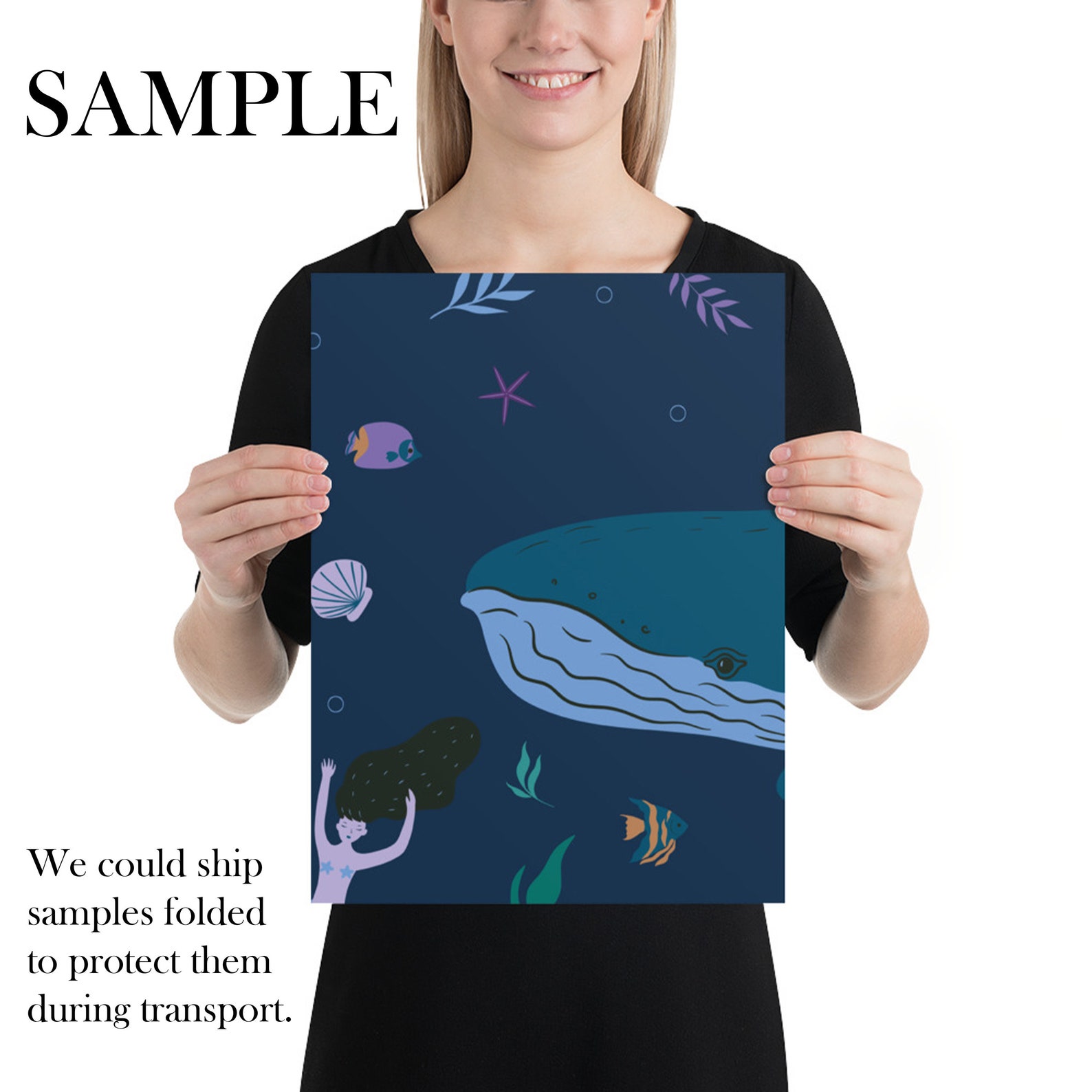 Mermaids Wallpaper With Whales Diving Beauties Wall Art in - Etsy