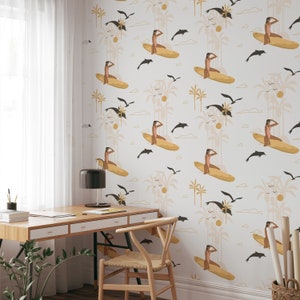 Boho Surf Girl Wallpaper - Tropical Beach Surfing Wall Decor for ...