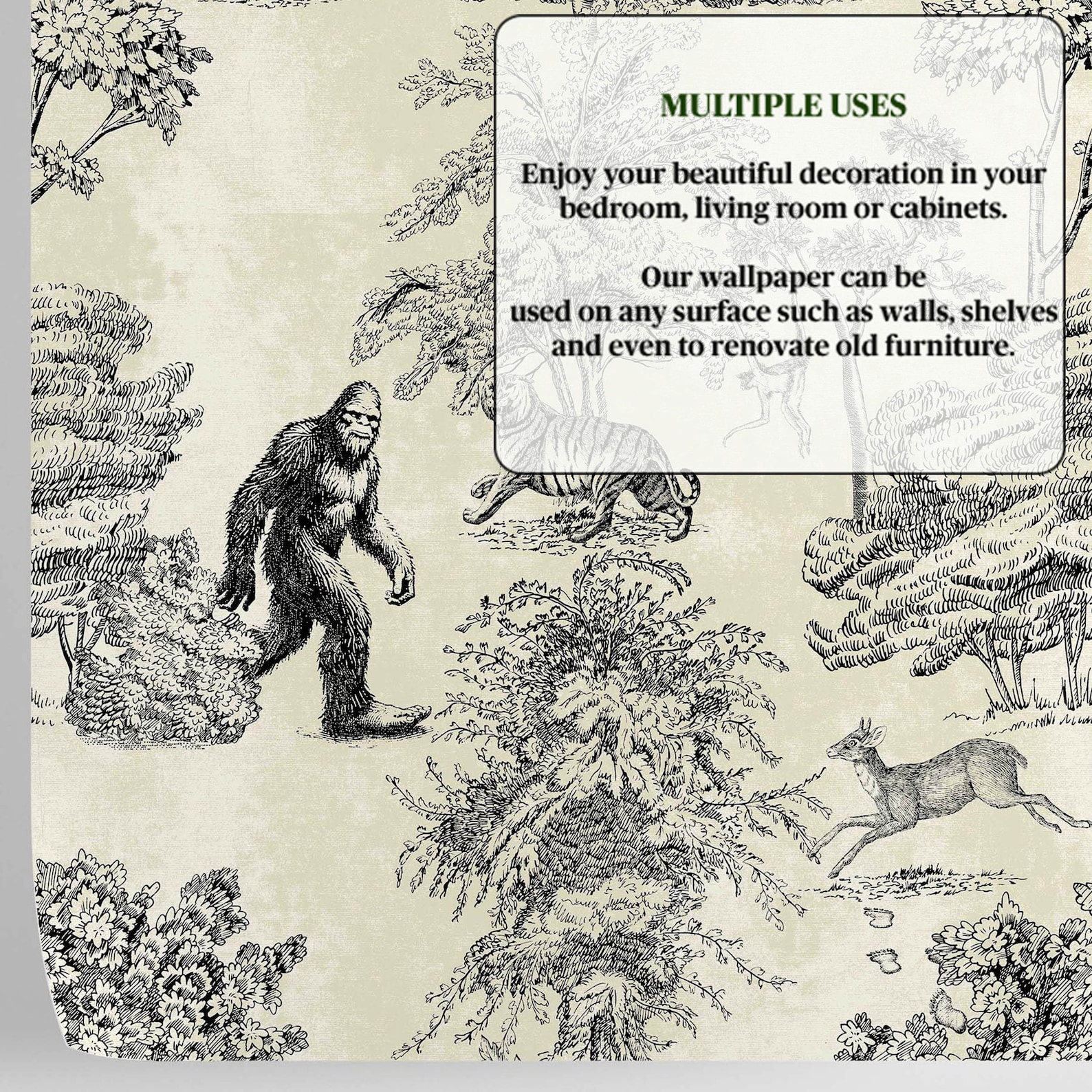 Mystical Bigfoot Toile De Jouy Wallpaper, Enchanted Forest Scenes ...