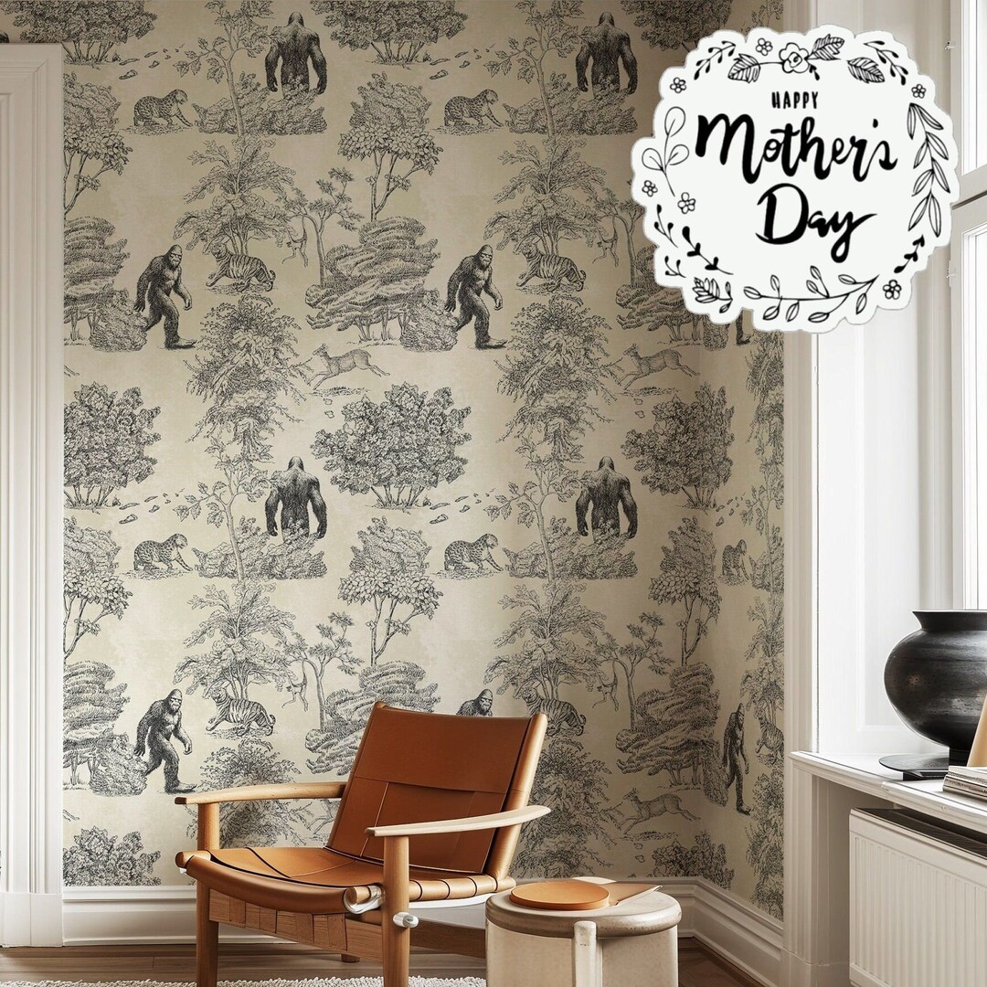 Mystical Bigfoot Toile De Jouy Wallpaper, Enchanted Forest Scenes ...