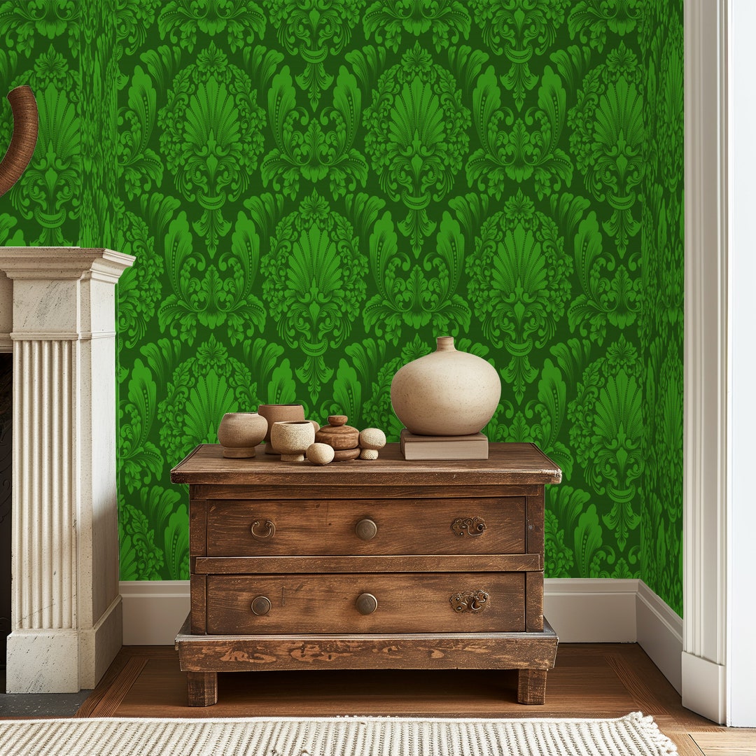 Elegant Green Damask Wallpaper - Classic Victorian Design for ...