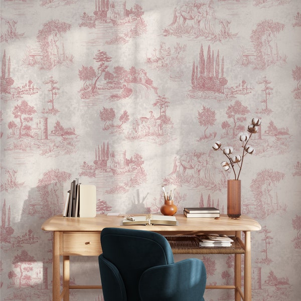 Pink Toile Wallpaper - Etsy