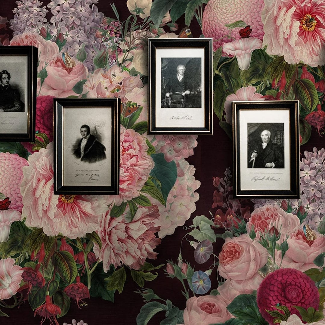 Dramatic Floral Botanical Wallpaper for Peony Wall Decor, Large Flowers ...