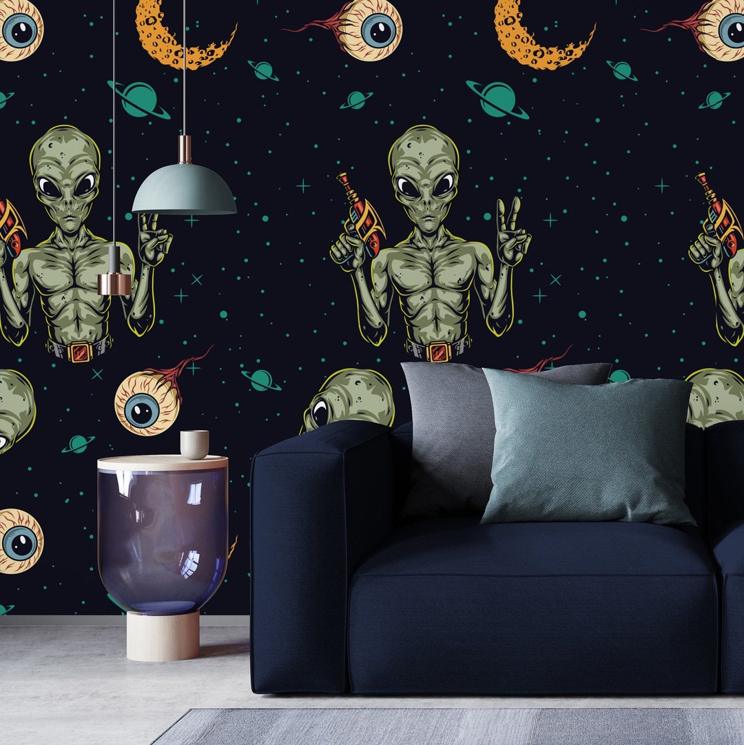 Alien Wallpaper for Space Decor Kid's Room Aliens Wall - Etsy