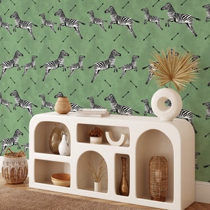Green Flying Zebra Wallpaper Zebras Wall Decor Jumping Zebra - Etsy