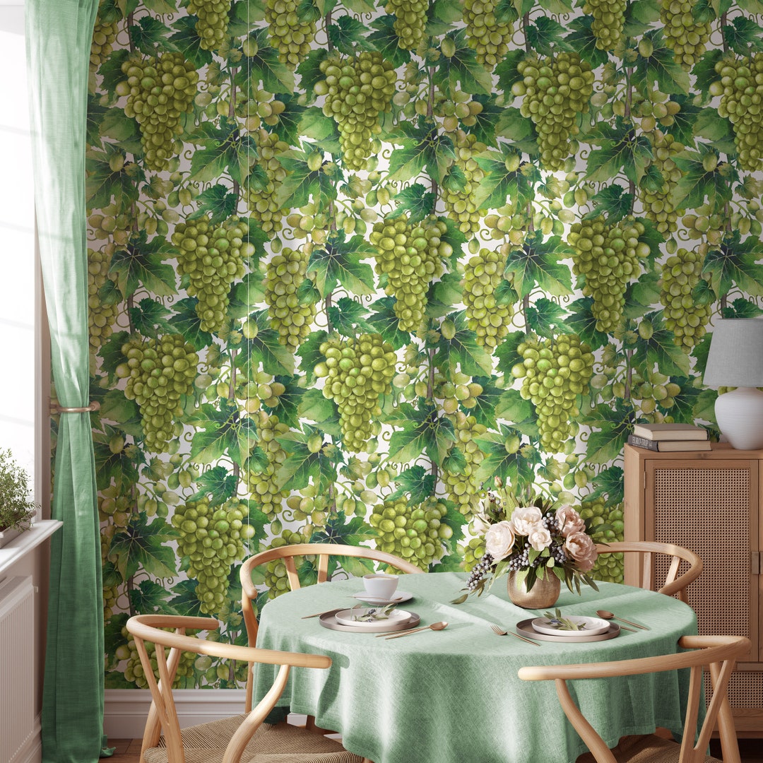 Grapes Wallpaper for Kitchen Decor, Grape Fruits Wall Art With Leaves ...