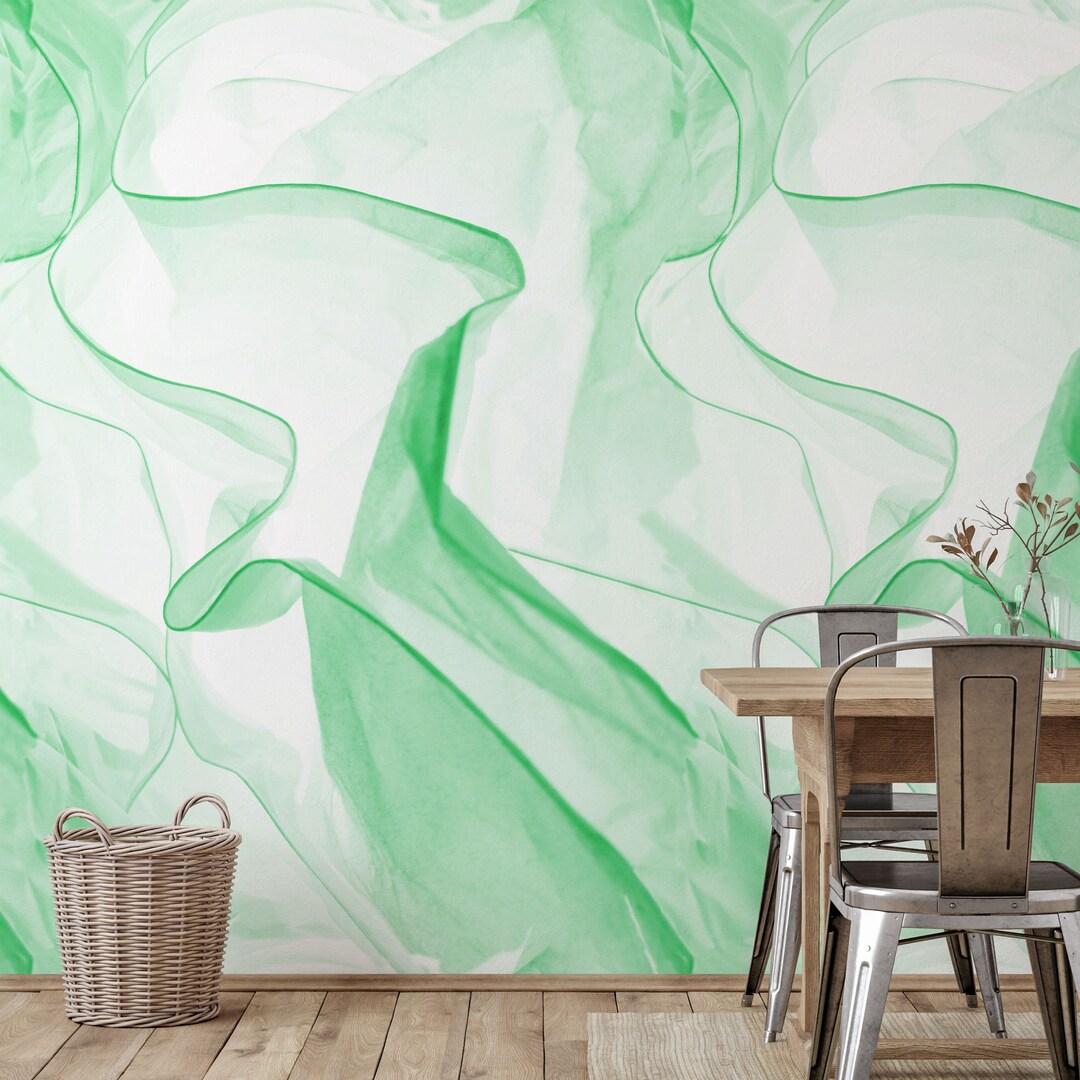 Fluttering Veils Green Wallpaper for a Dreamy Space, Delicate Drapery ...