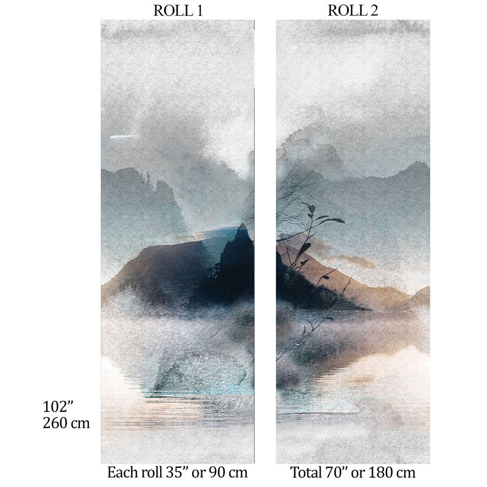 Extra Large Misty Mountain With Lake Watercolor Wallpaper - Etsy