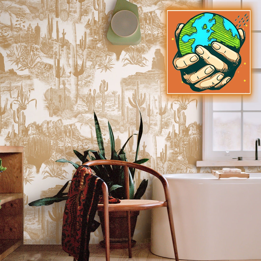 Boho Cactus Wallpaper: Vintage Western Landscape Wall Art for Chic ...