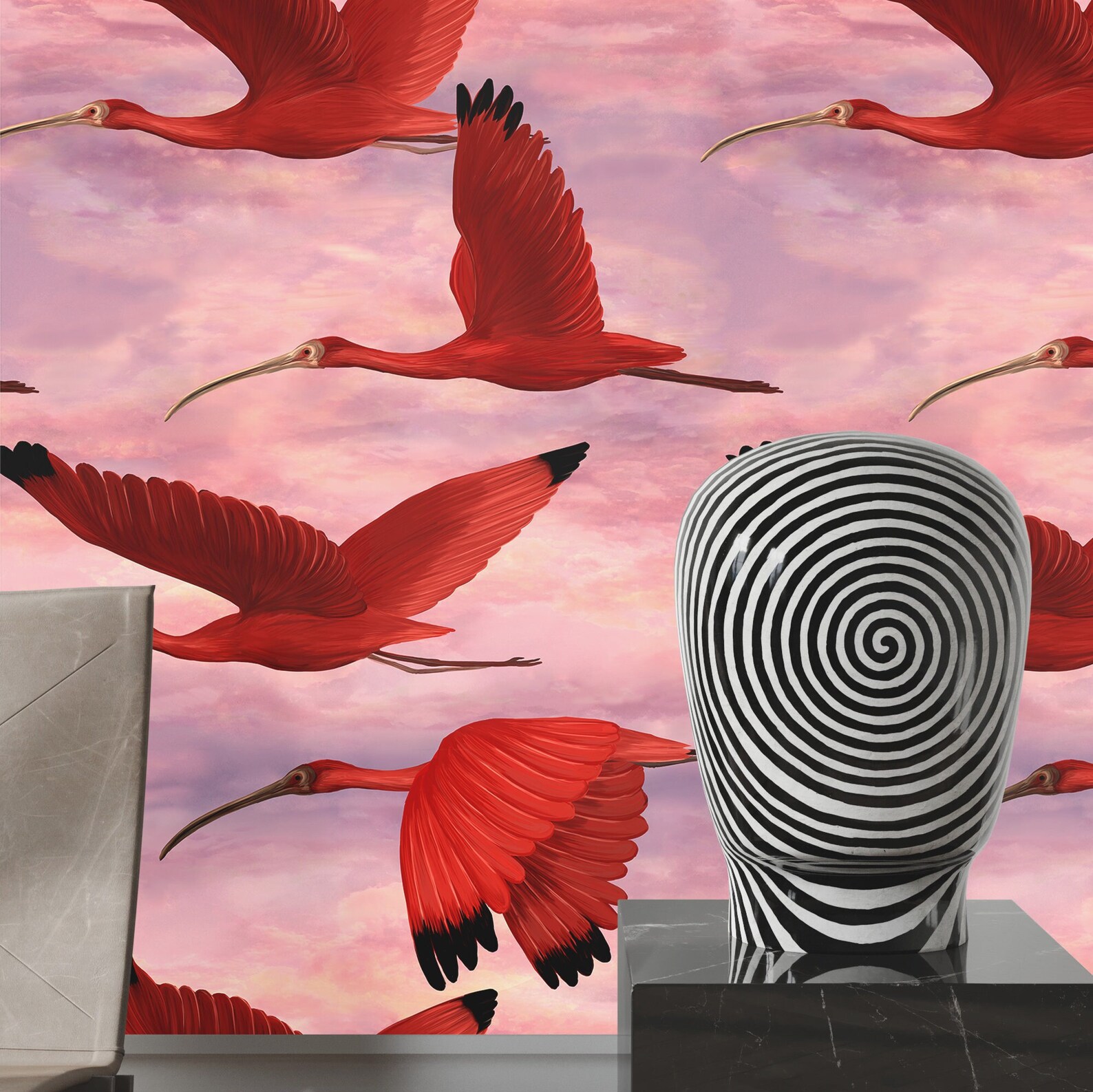 Scarlet Ibis Bird Wallpaper at Sunset, Tropical Birds Indie Room Decor ...