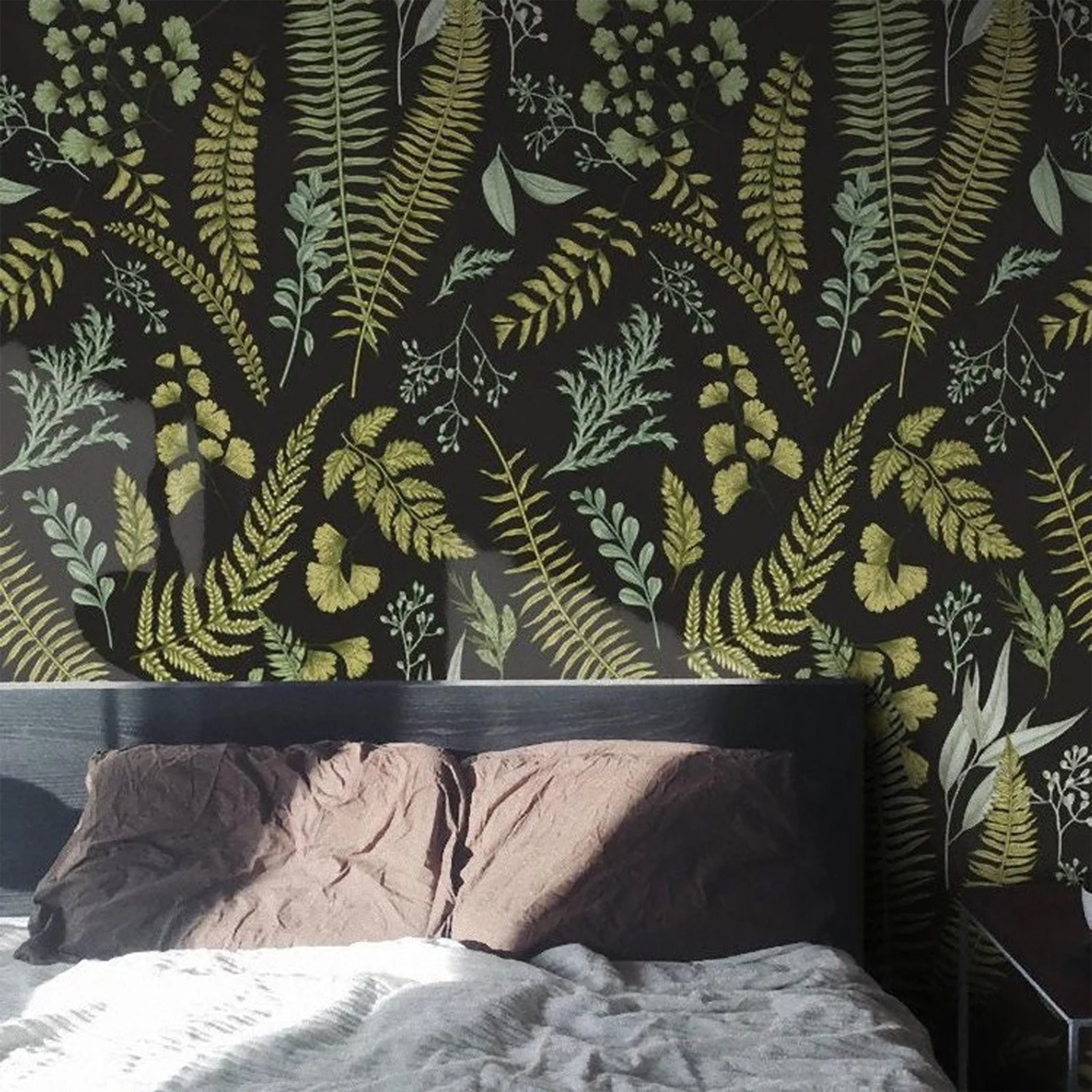 Greenery Fern Botanical Wallpaper, Leaf Illustration Nature Wall Decor ...