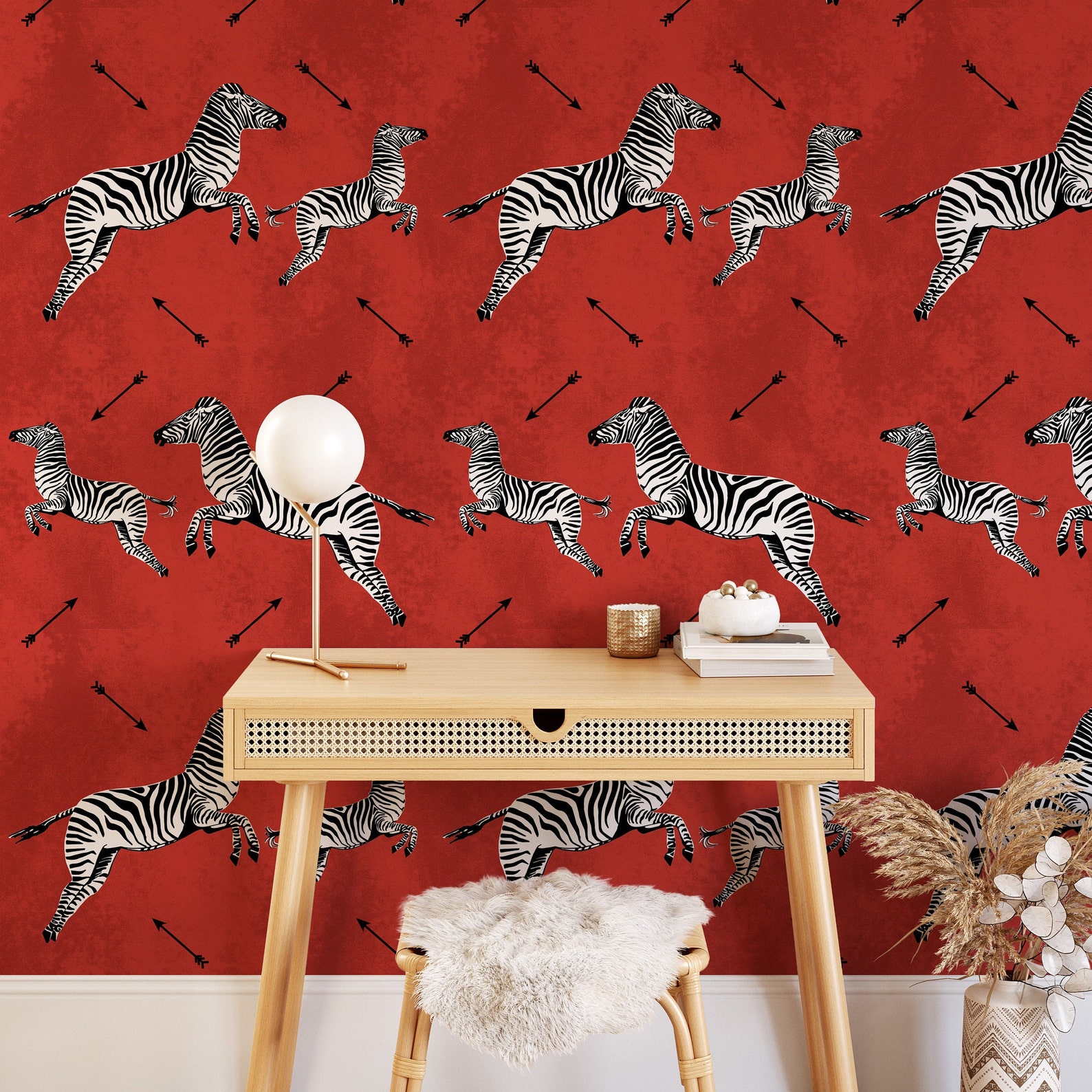 Red Flying Zebra Wallpaper Zebras Wall Decor Jumping Zebra - Etsy