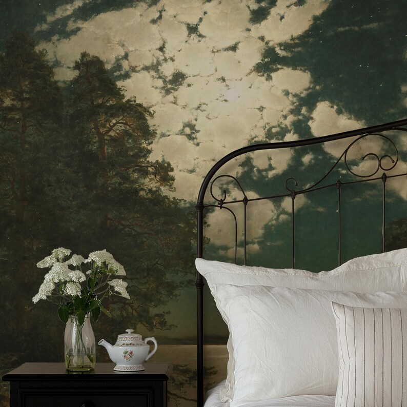 Moonlit Forest Wallpaper – Dramatic Night Scene Mural in Real Paper ...