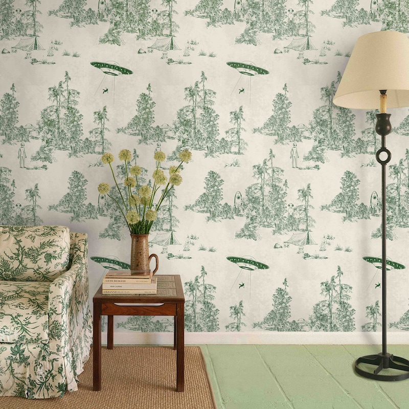 Alien Wallpaper Green - Etsy UK