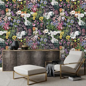 Summerfield Flower Dark Art Wallpaper for Cottagecore Decor - Etsy