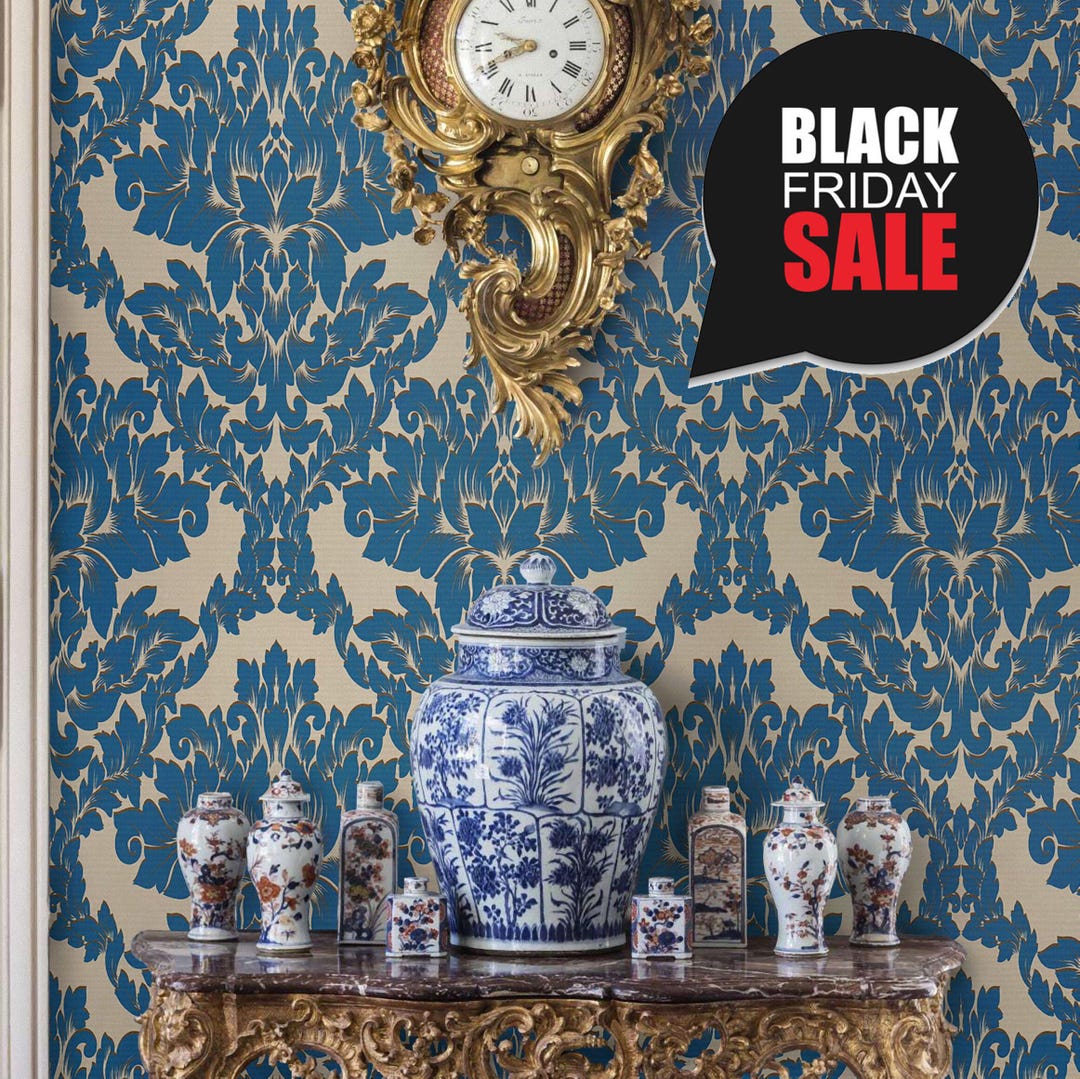 Blue Victorian Baroque Damask Wallpaper, Vintage Style Retro Design for ...