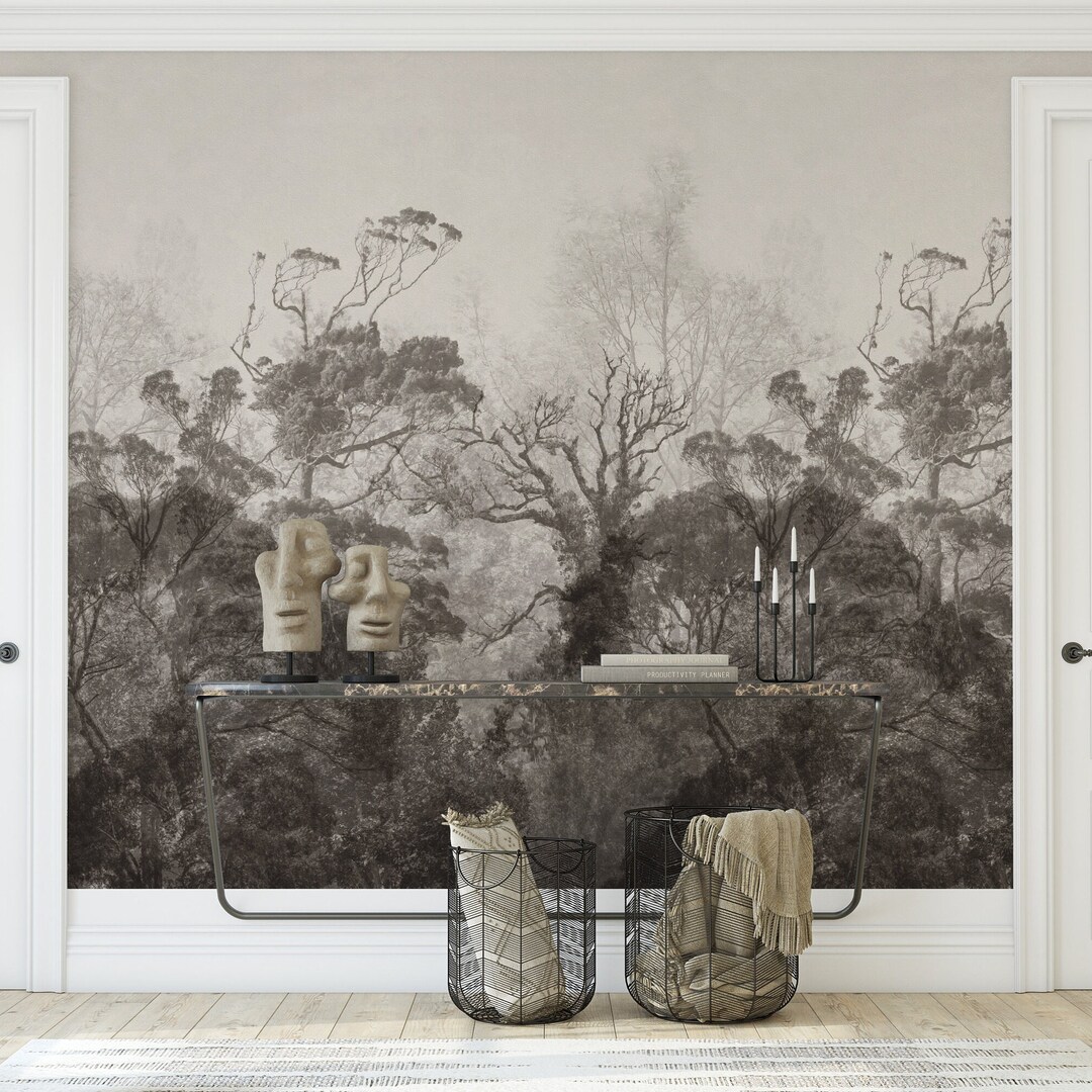 Vintage Forest Wallpaper, Landscape in Classic Old Style Trees ...