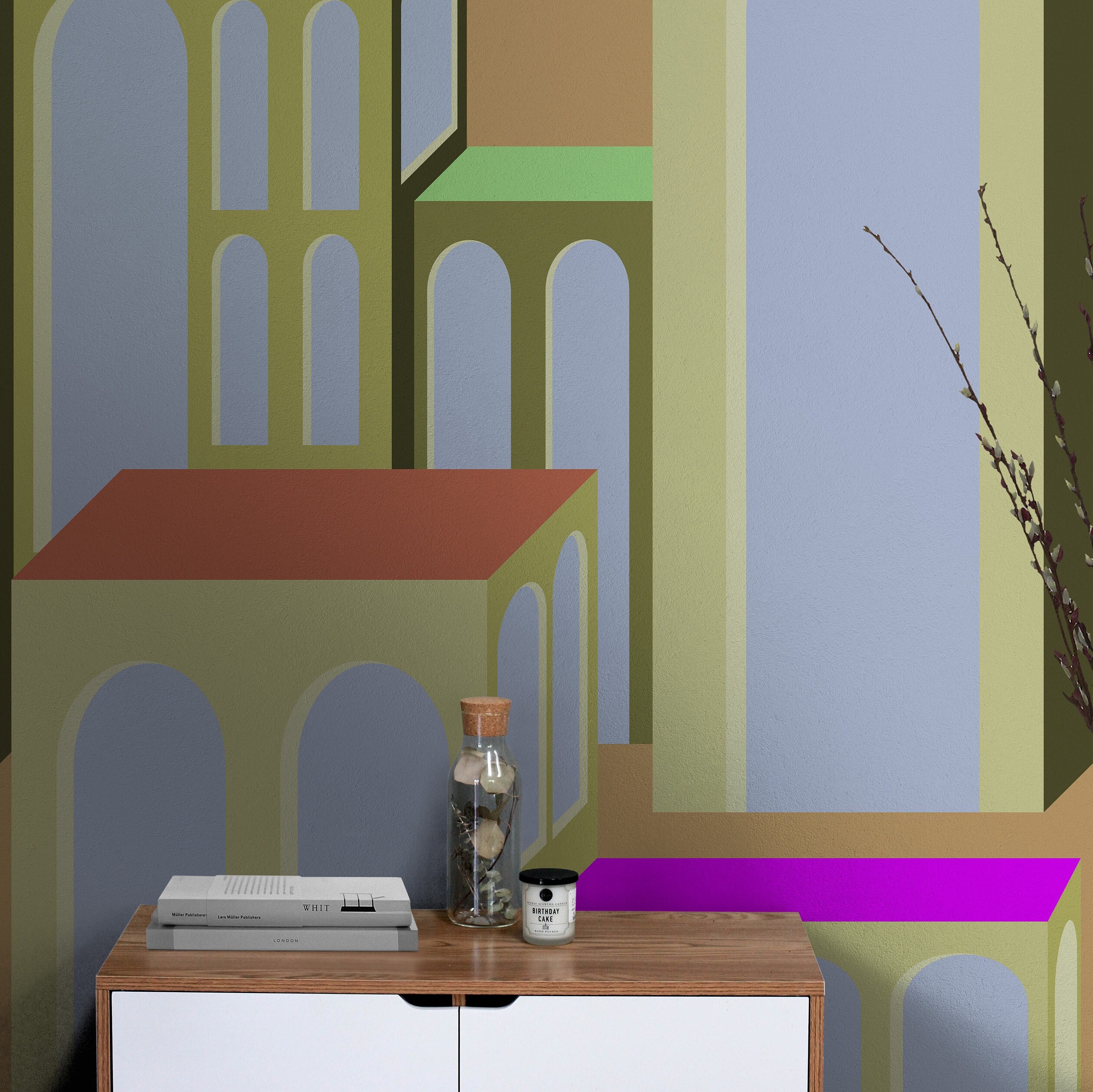 Extra Large Architectural Minimal Elements Colorful Wallpaper, Abstract ...