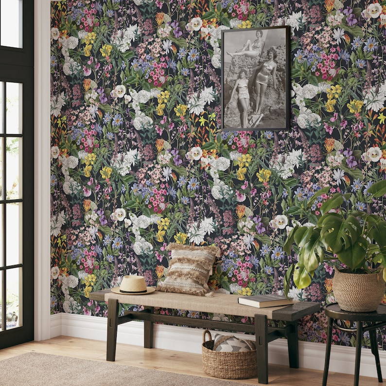 Summerfield Flower Dark Art Wallpaper for Cottagecore Decor, Vintage ...
