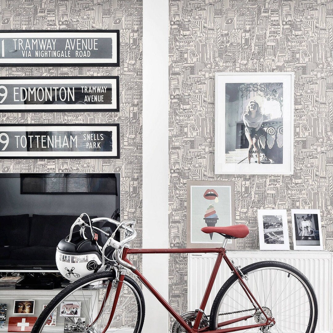 Skyscrapers Pattern New York City Buildings Hand Drawn Wallpaper, Black ...