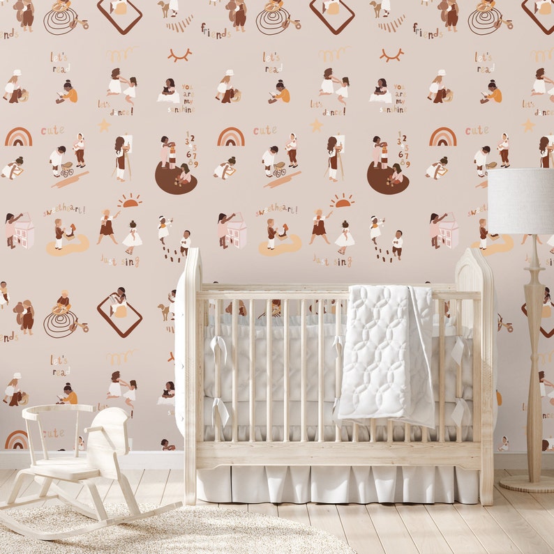 Light Baby Activities Wallpaper Nursery Wall Decor Kids - Etsy