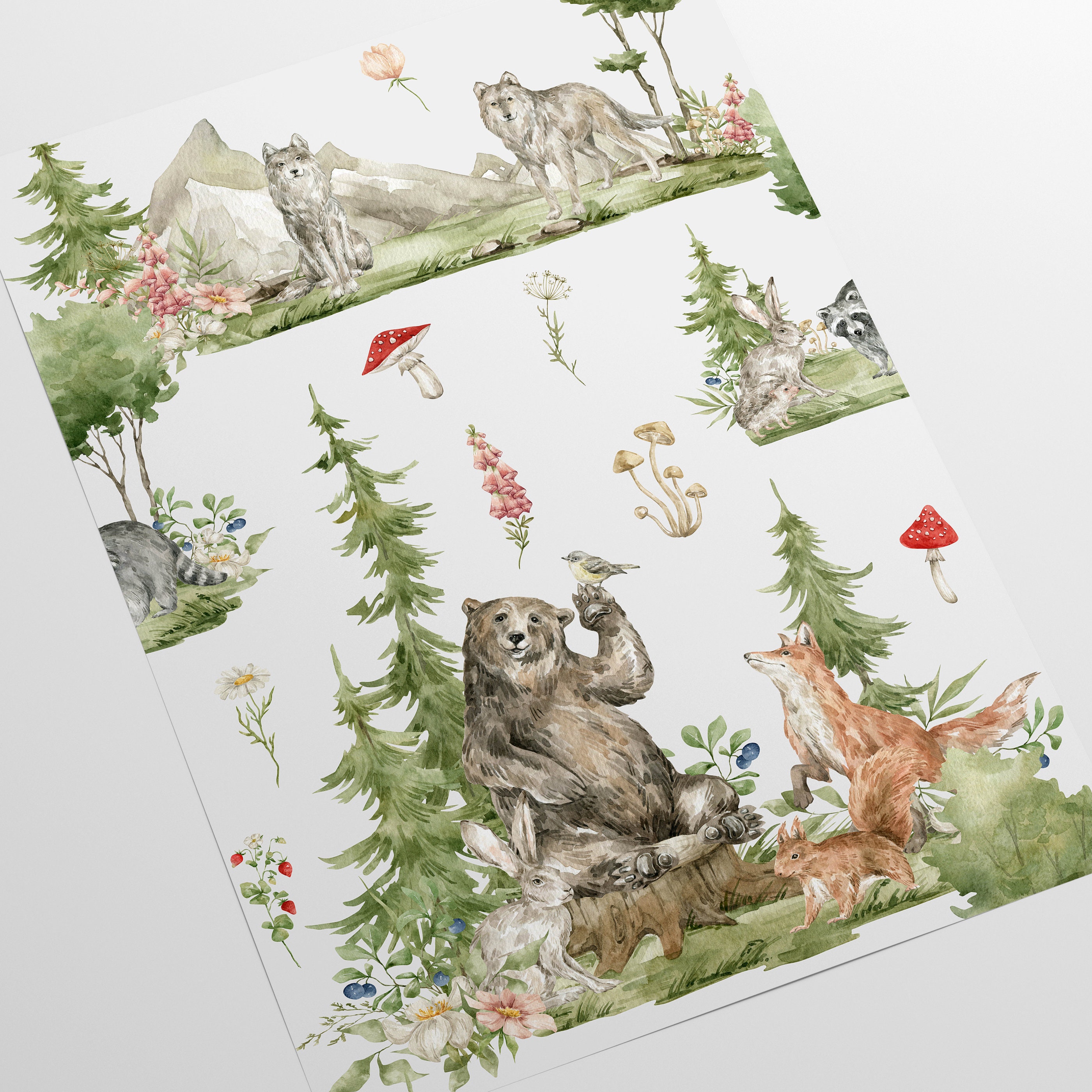 Woodland Nursery Wallpaper Kids Forest Animals Wall Decor | Etsy